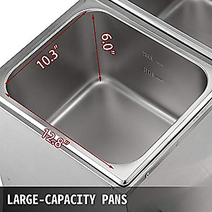 VEVOR 110V 3-Pan Commercial Food Warmer, 1200W Electric Steam Table 15cm/6inch Deep, Professional Stainless Steel Buffet Bain Marie 21 Quart for Catering and Restaurants, Sliver