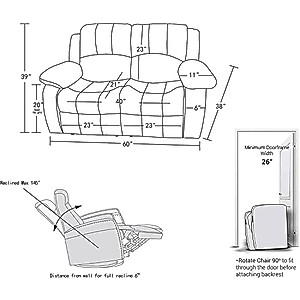 Blackjack Furniture Portico Leather Air Mid Century Modern Living Room Reclining, Den Loveseat, Brown