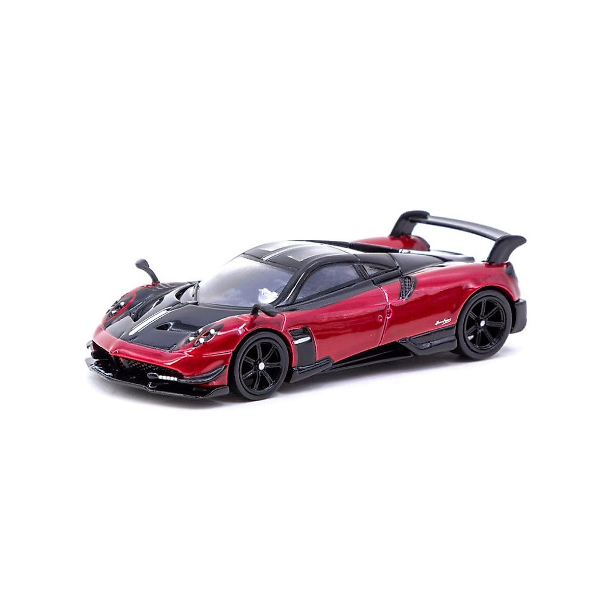 Pagani Huayra BC Rosso Dubai Red Metallic and Black with Silver Stripes Global64 Series 1/64 Diecast Model Car by Tarmac Works T64G-TL014-RE