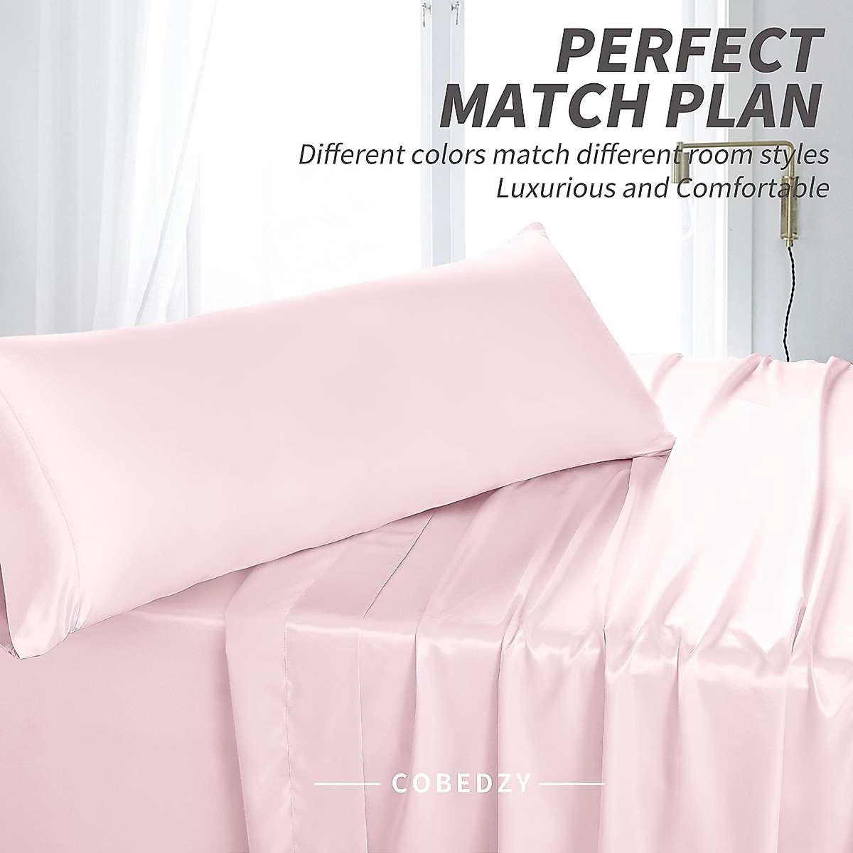 Cobedzy Satin Body Pillow Cover, 20x54 Body Pillow Cover Cooling, Blush Pink Body Pillowcase, Soft Silky Body Pillow Case with Envelope Closure