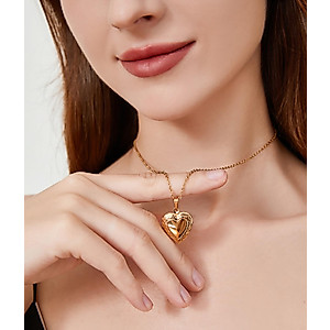Womens Locket Necklace 18K Gold Photo Necklace Heart Necklace Gold Locket Necklaces for Women