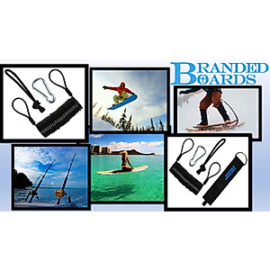 Branded Boards-Railz Steel Coiled Safety Leash, Heavy Duty Wrist Cuff, Carabiner & Paracord Loop. Boogie Board, Snowboard, Surf Board, SUP, Scooter, Snowskate, Sled, Dog Pet Lanyard (Ultimate 1-Pack)