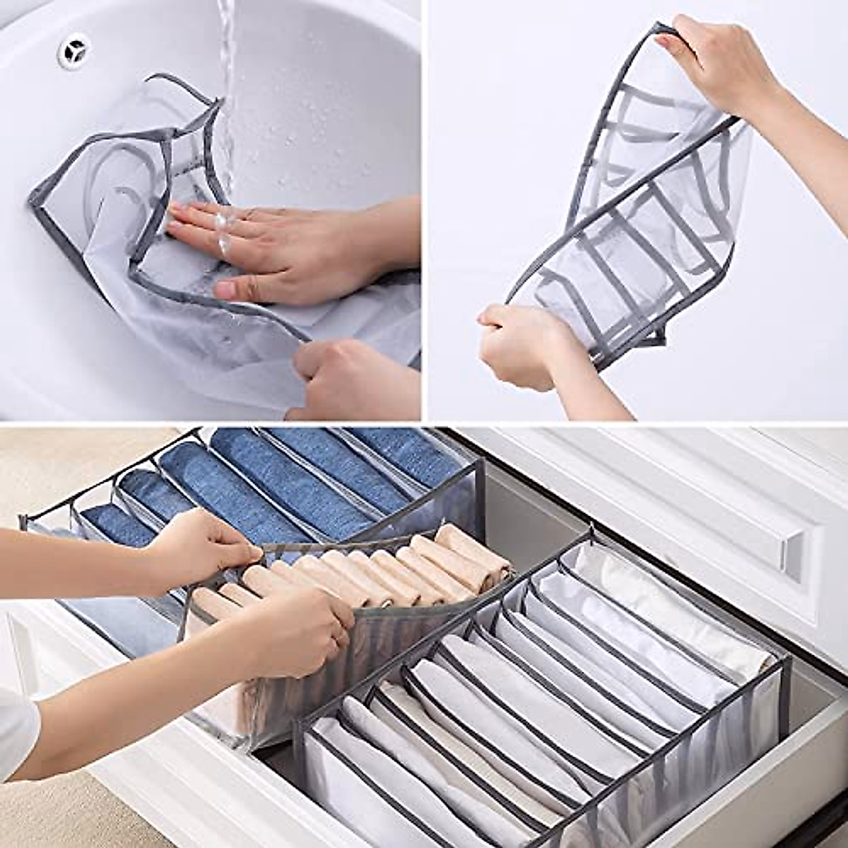 VANREYIN Extra Large 7 compartments Water Laundry Cabinet Clothes Storage Box, Jeans Compartment Storage Box 17.5-inch Foldable Closet Drawer Storage Box Bedroom
