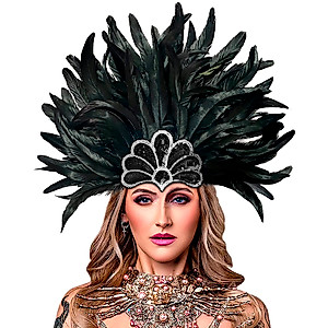 HOMELEX Women's Black Feather Headpiece Carnival Caribbean Headdress Showgirl Accessories