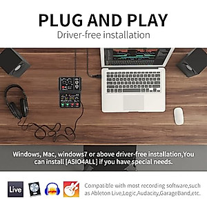 XTUGA USB Audio Interface for PC,Interface for Recording Music Computer Recording Audio Interface XLR with 3.55m Microphone Jack, USB Sound Card for Recording Studio, Ultra-low Latency Plug&Play, Q-12