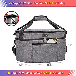 HOMEST Slow Cooker Bag for Crock-Pot 6-8 Quart, Insulated Travel Carrier with Easy to Clean Lining, Carry Case with Top Zip Compartment and Accessory Pocket (Bag Only)