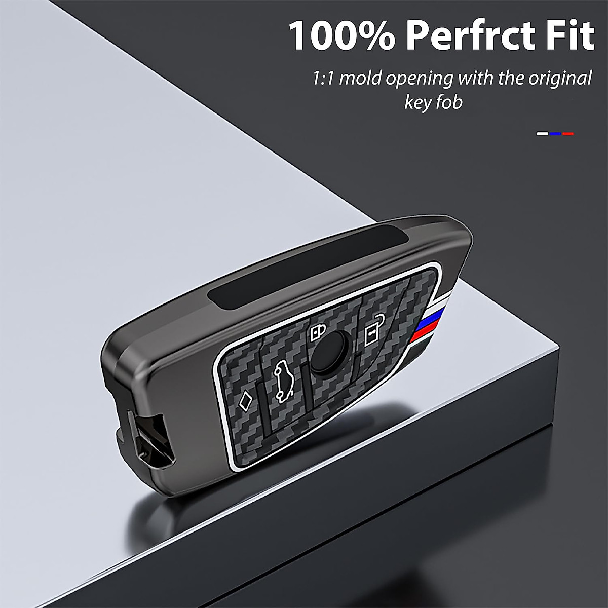 OLLEN Heavy Zinc Alloy Key Fob Cover, Fit for BMW 2 5 6 7 Series X1 X2 X3 X5 X6 GT Series, Full Protection Remote Fob Cover with Carbon Fiber Pattern, Blade Shape, Silver(1 Pcs)