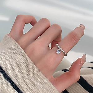 Eternal Love Heart Dangle Rings S925 Sterling Silver Adjustable Open Dangling Charm CZ Crystal Engagement Promise Ring Wedding Statement Band Middle Finger Stacking Jewelry Gifts for Women Girls Xmas