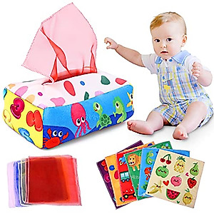 Baby Toys 6 to 12 Months - Baby Tissue Box Toy - Montessori Toys for 1 Year Old, Soft Stuffed High Contrast Crinkle Infant Sensory Toys, Boys&Girls Newborn Toys Kids Early Learning Toys Baby Gifts
