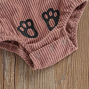 WASAIGOOD My First Easter Baby Romper Newborn Boys Girls Corduroy Backless Romper Bodysuit Rabbit Ears Suspender Overalls (Pink,6-9 Months)