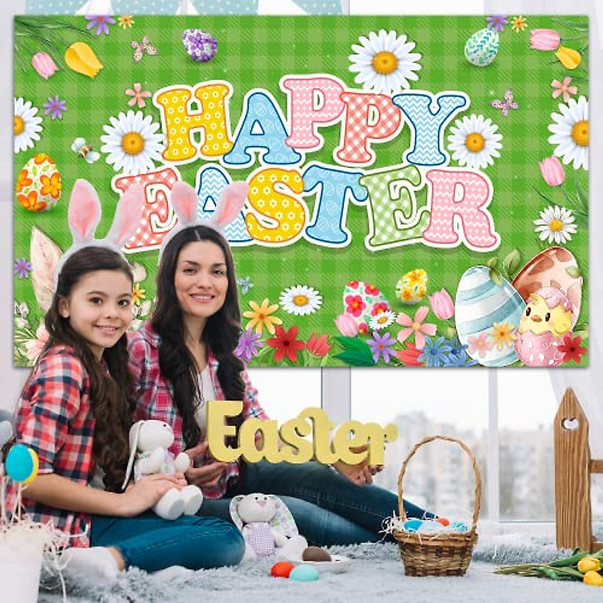 Large 71" X 43" Happy Easter Banner, Colorful Happy Easter Backdrop, Easter Party Backdrop for Easter Decorations, Easter Party Decorations Banner for Spring Easter Birthday tineit