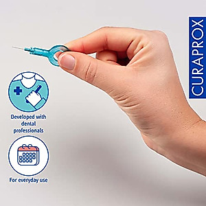 Curaprox CPS 06 Prime Start Interdental Brushes Set, 5 interdental Brushes CPS 06 Prime + 1 Holder UHS 409 + 1 Holder UHS 470, 0.6 mm to 2.2 mm, Turquoise