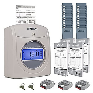 uPunch Calculating Time Clock Bundle with 200 Cards, 3 Ribbons, 2 Time Card Racks, & 2 Keys (HN4500)