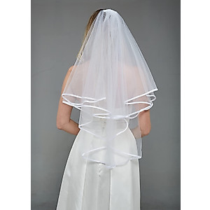 KUNG FU PARTY White Double Ribbon Edge Center Cascade Bridal Wedding Veil with Comb and Bride To Be Satin Sash Bachelorette Party Decorations Supplies