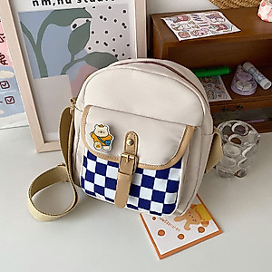 Kawaii Checkered Crossbody Bag Cute Purse Bag Japanese Shoulder Bag Harajuku Aesthetic Mini Bag Women Ita Messenger Bags (Blue, One Size)