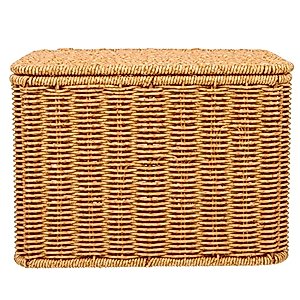 Zerodeko Baskets Woven Basket Wicker Basket Organizer with Lid Handwoven Seagrass Storage Bins Box Rectangular Plastic Basket Storage Organizer Wicker Basket for Home Office Shelf Storage Basket
