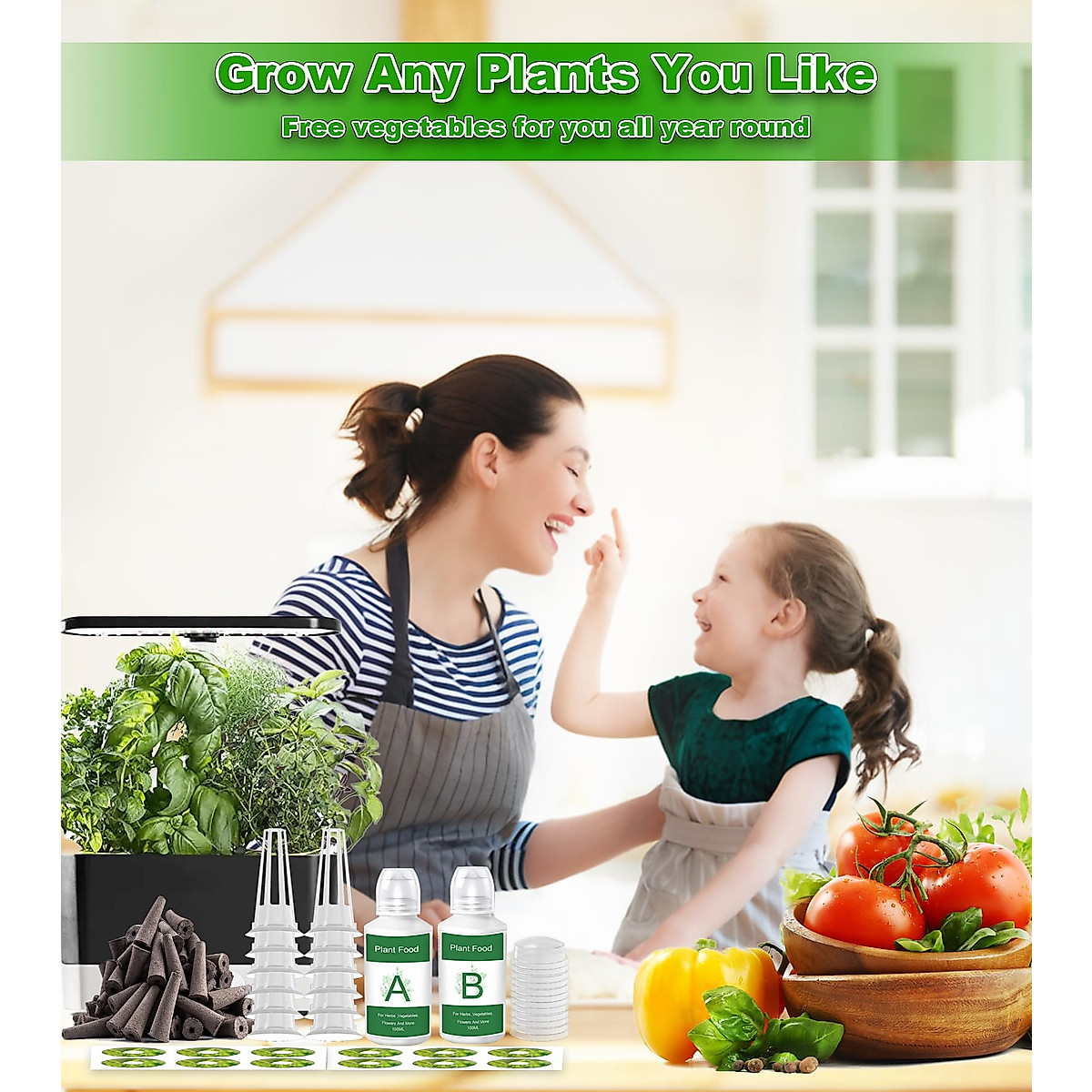 51Pcs Seed Pods Kit for Aerogarden, Hydroponic Pods Supplies, Hydroponic Garden Accessories with 200ml Plant Food Nutrient,12 Grow Sponges, 12 Grow Baskets, 12 Pod Labels, 12 Grow Domes, 1 Tweezer