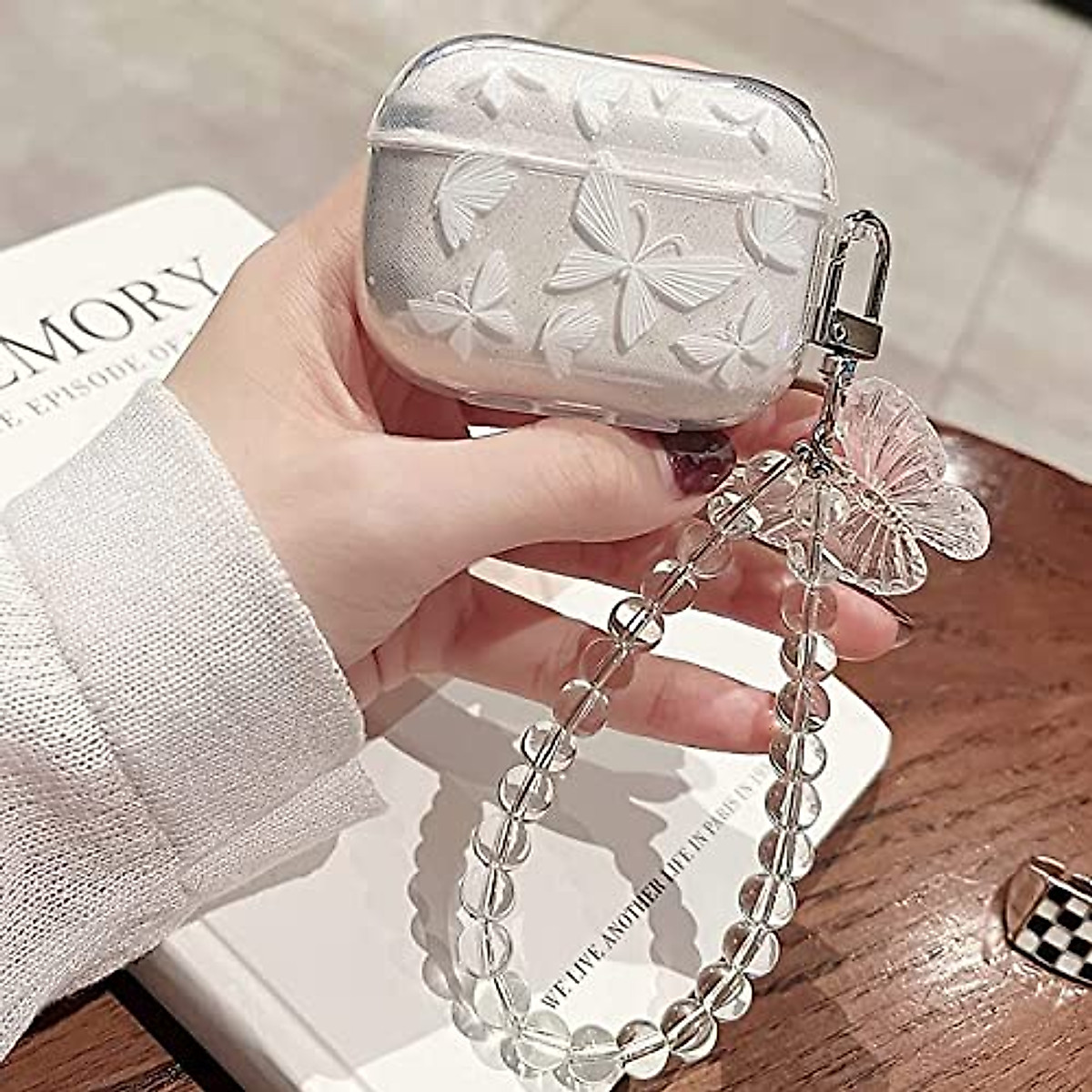 Compatible Butterfly Airpods Pro 2 2022,Airpods Pro 2nd Generation, Airpods Pro 2 Case Clear Cute Cover with Beaded Keychain for Women Girls (Airpod Pro 2 )