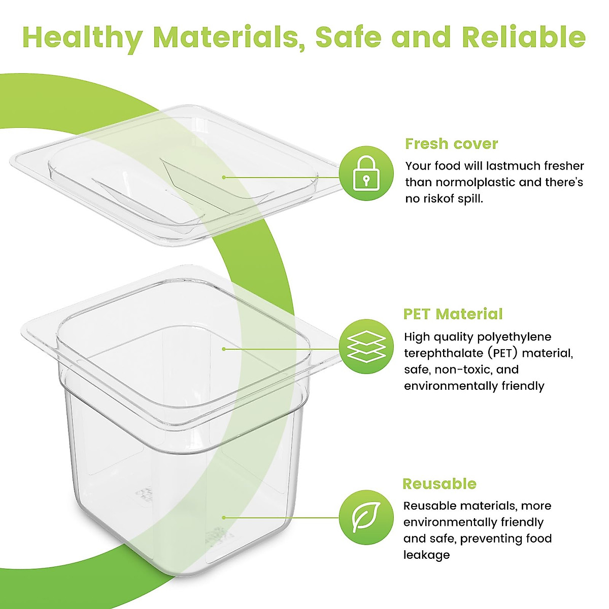 HNEDSEN 12 Pack Plastic Food Pan with Lid 1/6 Size 6 Inch Deep Restaurant Clear Food Storage Containers Polycarbonate Commercial Hotel Pans for Fruits Vegetables Beans Corns (12 PCS, 6'' Deep)