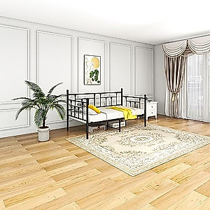 HAHRIR Metal Daybed Frame and Trundle Set Premium Steel Slat Support Daybed and Roll Sofa Bed (Black, Twin)