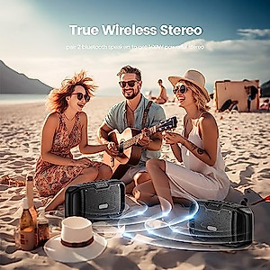DBSOARS Bluetooth Speakers with Subwoofer, Portable 50W Stereo Sound Wireless Speaker, IPX5 Waterproof Outdoor Speakers with TWS Pairing, Built-in Mic, Power Bank, 30H Playtime, AUX for Camping, Beach