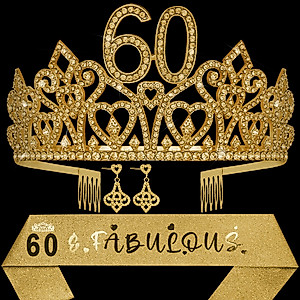 60th Birthday Gift for Her,60 and Fabulous,60th Bday Tiara and Sash,60th Birthday Crown,60th Birthday Sash,Gift for 60 Year Old Woman,60th Birthday Party Supplies,60th Birthday Decoration for Women