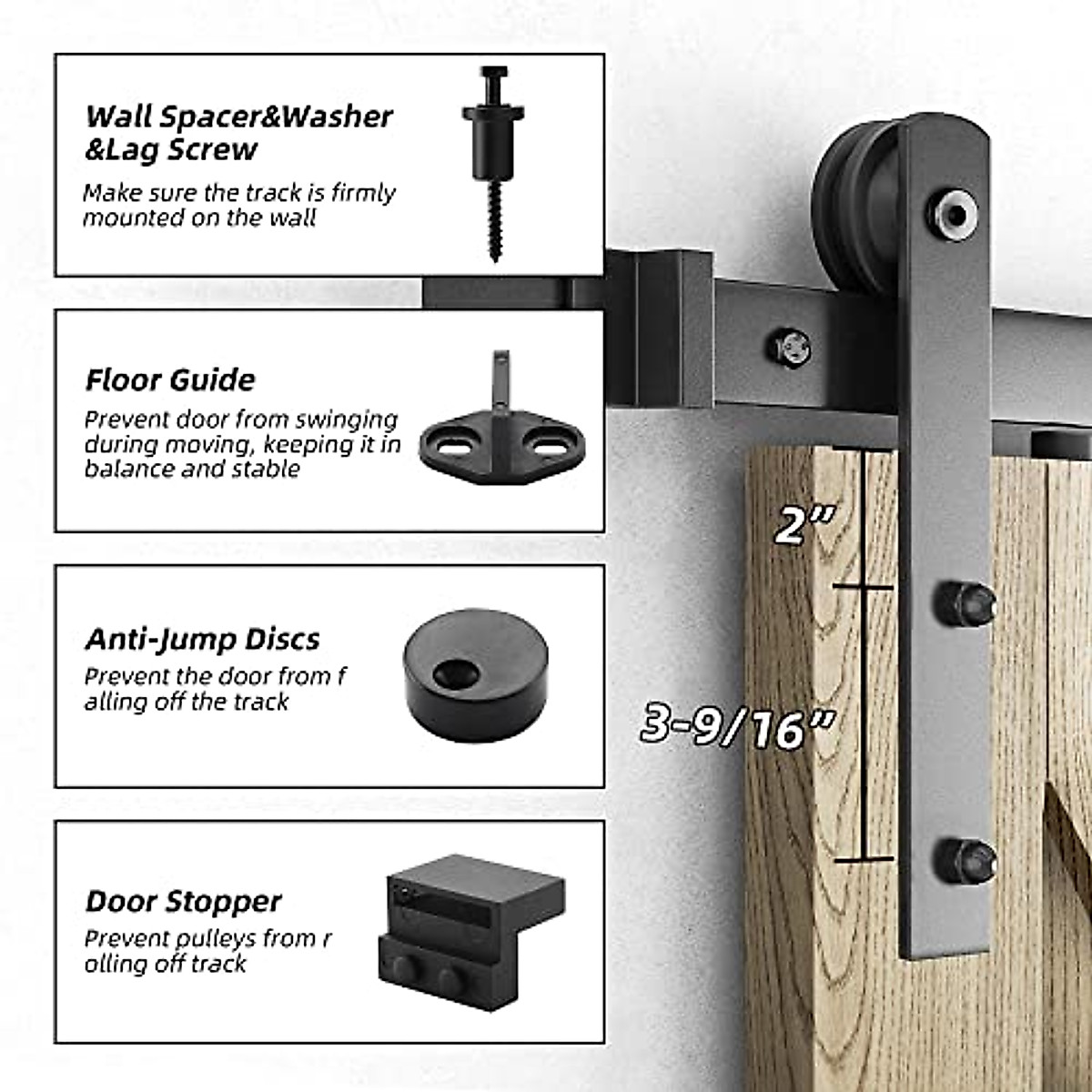 HOME MASTER HARDWARE 6.6 FT Heavy Duty Sturdy Sliding Barn Door Hardware Kit (Whole Set Includes 1x Pull Handle Set & 1x Floor Guide & 1x Latch Lock) Fit 36"- 40" Wide Door Panel (I Shape Hanger)