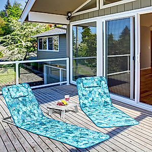 COSTWAY 3-Piece Beach Lounge Chairs, Outdoor Lounger with Side Table, 5 Reclining Positions, Lightweight & Portable Tanning Chairs for Sunbathing, Camping (Turquoise)