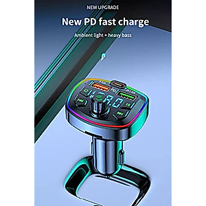 MJHA Bluetooth FM Transmitter for Car - Cigarette Lighter Aux Port Bluetooth Car Adapter & MP3 Player - A Multi-Function Smart Adaptor with Radio Transmitter & USB PD Fast Charging Port