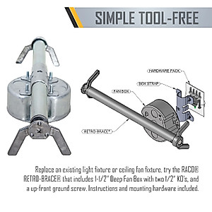 Hubbell Raco 936 4 in. Round Retro-Brace Ceiling Fan-Rated Support, 4 in, Gray