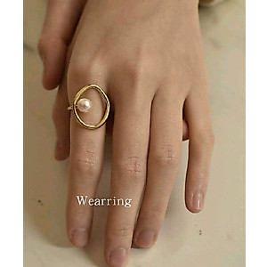 KOICCVQQ Opening 18K Gold Plated Stackable Bands Ring for Women, Eternity Ring with Shell Pearl, Cubic Zirconia engagement rings vintage gold ring pearl wedding jewelry