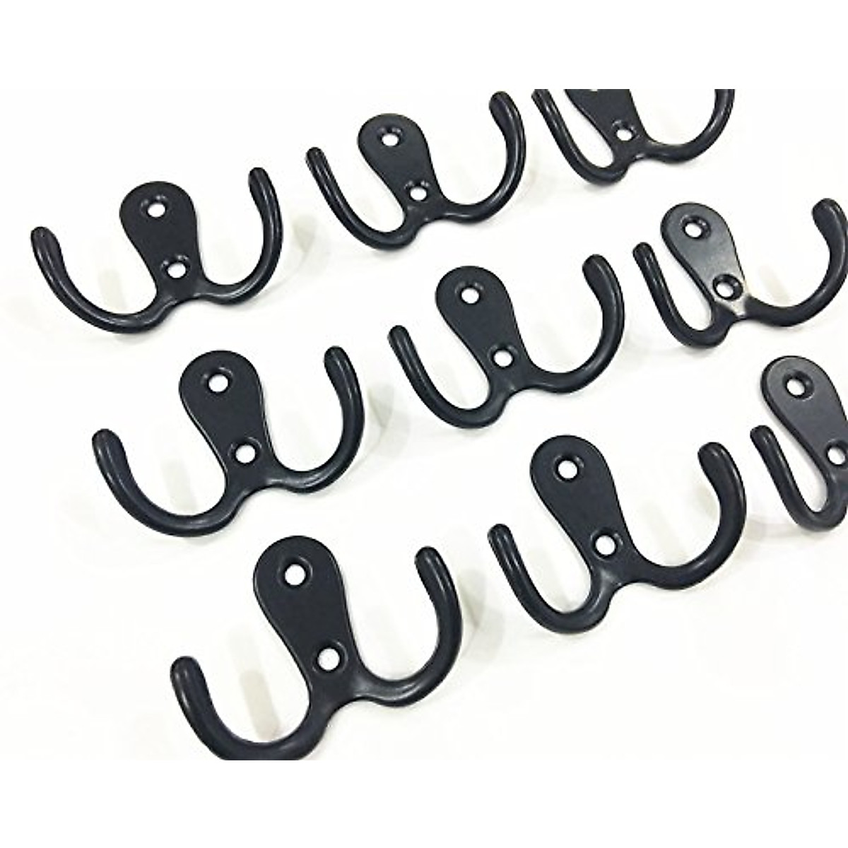 20 Pieces Double Prong Robe Hook Rustic Hooks Retro Cloth Hanger Coat Hanger Heavy Duty Double Prong Coat Hooks Wall Mounted Utility Hook with 44 Pieces Screws (Black Color)