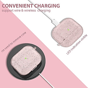 Aiiko for Airpod Case 3rd Generation Clear Glitter with Cute Pompom Keychain Soft TPU Shockproof Protective Airpod 3 Case Compatible Airpod Gen 3 Case (2021 Released) Women Girls-Glittery Pink