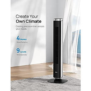 Dreo 42'' Pilot Pro Tower Fan with Remote, Black & Cruiser Pro Tower Fan 90° Oscillating Fans with Remote, Quiet Cooling,12 Modes, 12H Timer, Space-Saving