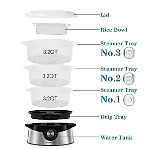 Aigostar 9.6 QT Food Steamer for Cooking, Electric Food Vegetable Steamer with BPA-Free 3 Tier Stackable Baskets, 800W Fast Heating, 60-min Timer, Auto Shutoff & Boil Dry Protection, Stainless Steel