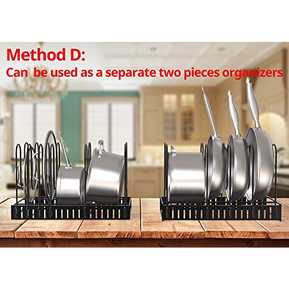 Vdomus Extensible Pot Rack Organizer with 4 DIY Methods Black & Adjustable 3 DIY Methods Pots and Pans Shelf