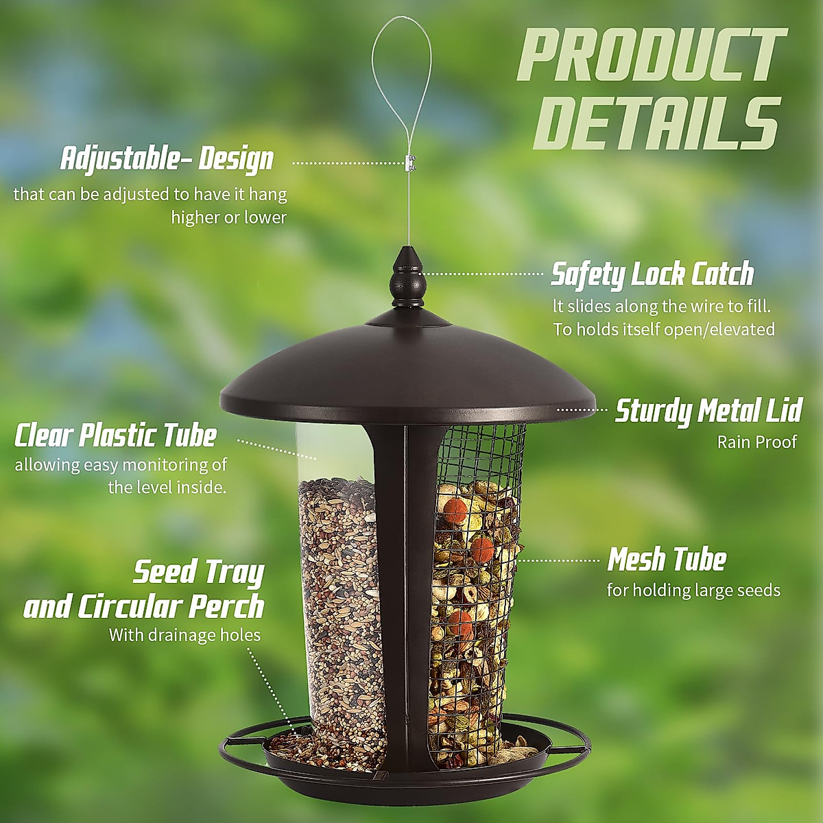 Tyndall Space Time Wild Bird Feeder for Outside, with Double Layer Squirrel Proof Large Hanging Metal Bird Feeders, Garden Yard Outdoors Decoration, 3Lbs Bird Seed Capacity