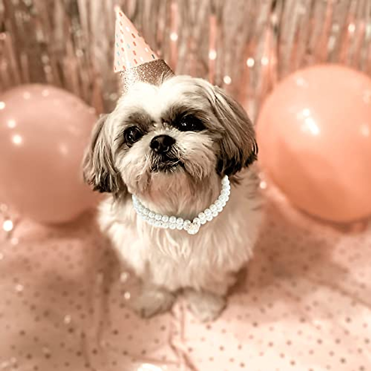 KUDES Adjustable Dog Pearl Collars with Extension Chain for Small Dogs and Cats, Cute Yorkie Girl Clothes Costume Outfits Accessories Rhinestone Diamond Décor for Puppy Kitten Wedding Party