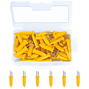 Elcoho 50 Pieces Stainless Steel Corn Holders Corn on The Cob Holders Prong Skewers with Storage Box