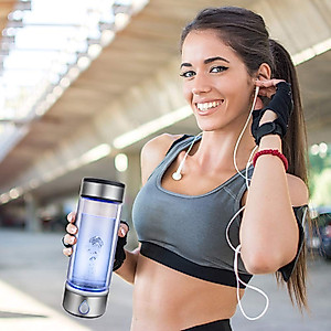 SAIKUN Hydrogen Rich Water Cup ，PEM Technology Ionizer ， Portable USB Rechargeable Ionized Water Generator Anti Aging Antioxidant Glass Bottle- 350ml