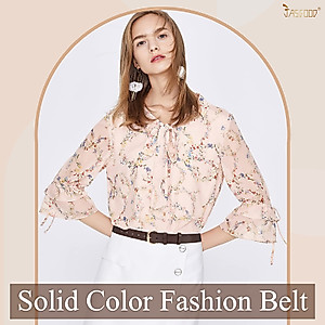 JASGOOD Women's Coffee Pu Leather Belt for Jeans Pants Gold Buckle Lady Casual Dress Waist Belt (Coffee,Fit Waist Size 26-30inch)