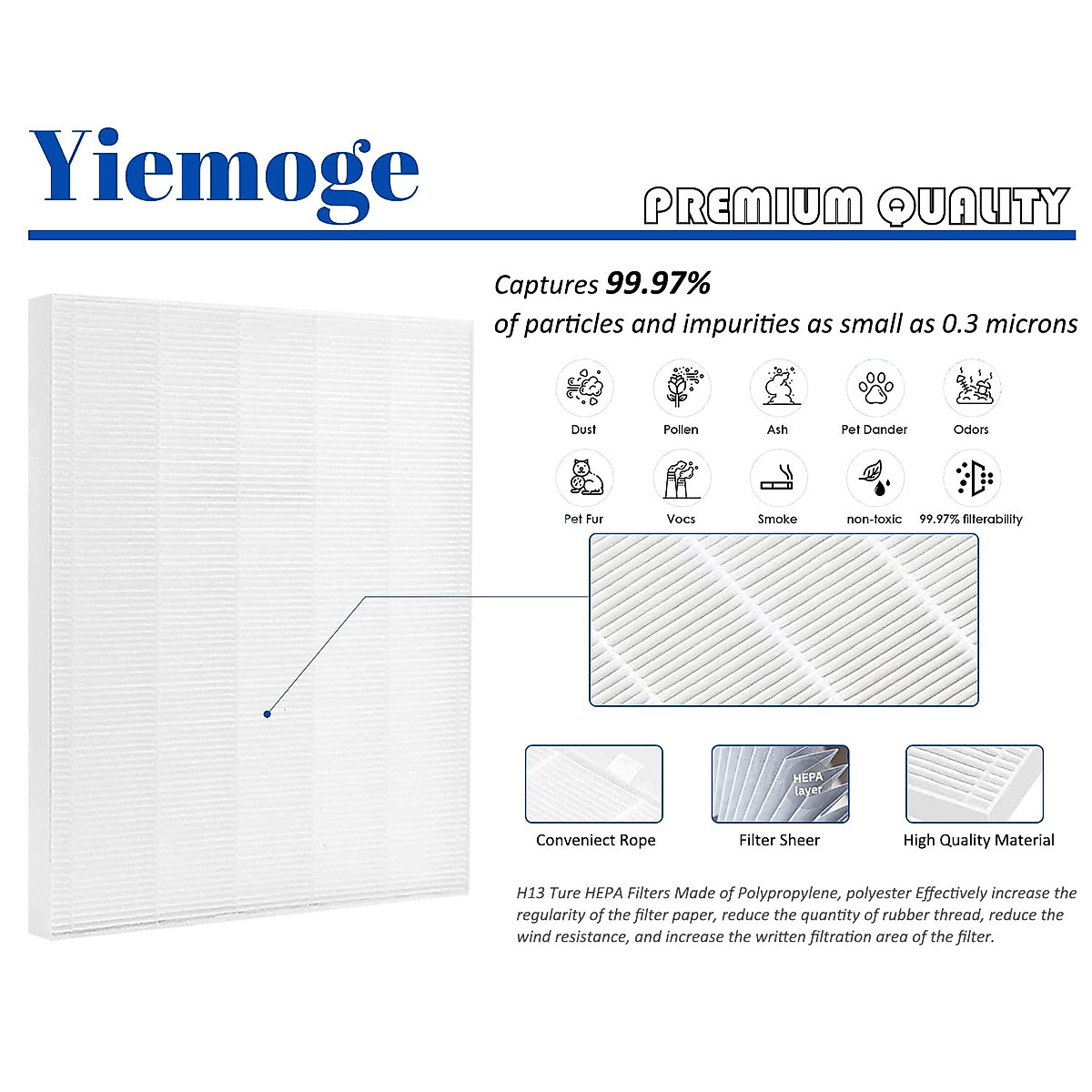 Yiemoge True HEPA Replacement Filter Compatible with Winix C545 Air Purifier, Winix Model C545 P150 B151 113050 Filter S, Part Number 1712-0096-00 (4 HEPA Filters)