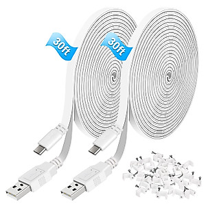 2pack 30ft/9m Power Extension Cable for Wyze Cam v4/v3/OG/v3 Pro,Wyze Cam Outdoor,Wyze Cam Pan,Arlo Pro 2/Essential,Eufy,Kasa,Blink Mini/Outdoor 3rd,Micro USB Charging Cord for Security Camera