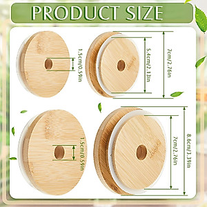 SBMKK Bamboo Lids for Glass Cups 16 OZ Beer Can Glass, Bamboo Mason Jar Lids Regular Mouth with Straw Hole, 70mm/2.75 Inch Wooden Lid 3 PCS