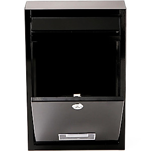 DEAYOU Wall Mount Mailbox, Steel Cover Metal Drop Box, Mail Box with Key Lock, Dropbox with Slot for Envelope, Home, Office Business, Decor, Black