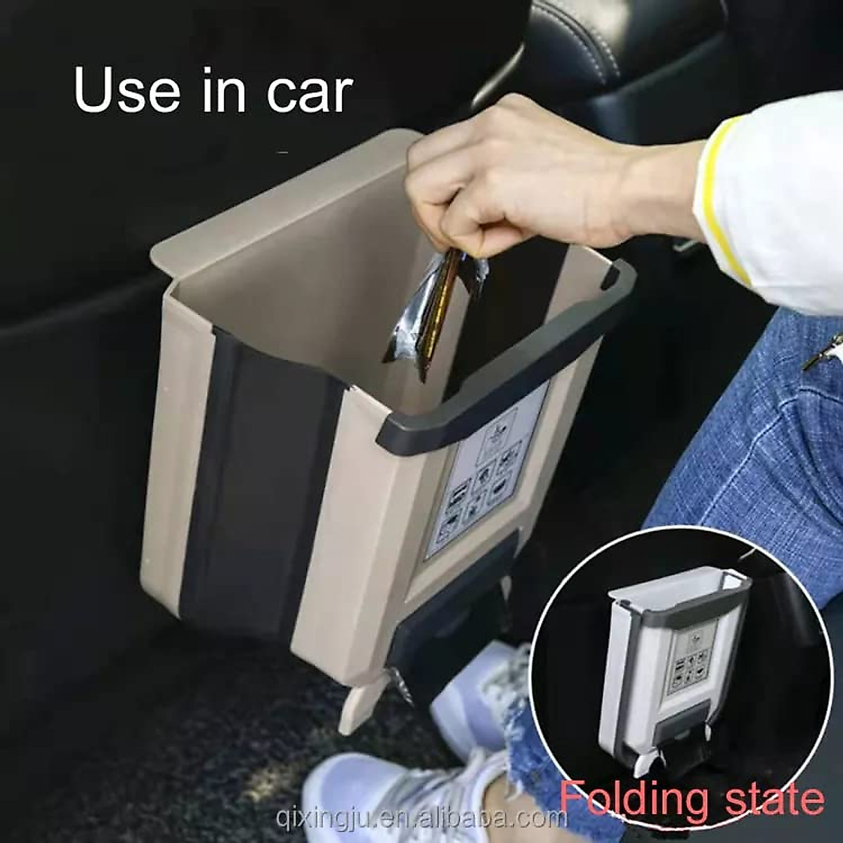 EWholesalers Hanging Kitchen Trash Can, 2.4 Gallon Plastic Folding Small Garbage bin, Collapsible Mini Hanging Waste Bin for Cabinet, Car, Bedroom, Bathroom, Kitchen, and Office. (White)