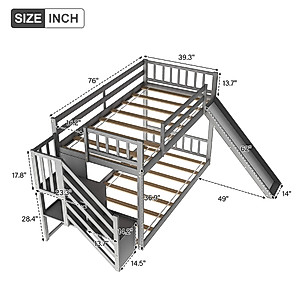 Harper & Bright Designs Twin Bunk Beds with Slide for Kids, Low Profile Bunk Beds with Staircase, No Box Spring Needed