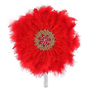 1PC Turkey Feather Hand Fan with Stones Feathers One-Sided Fan African For Dance Wedding Decoration