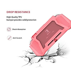 Switch Lite Case Protective Case for Nintendo Switch Lite, Compatible with Nintendo Switch Lite Screen Protector Cover Hand Grip Case with Detachable TPU+Built-in PC Screen + 2 Thumb Grip Caps, Pink