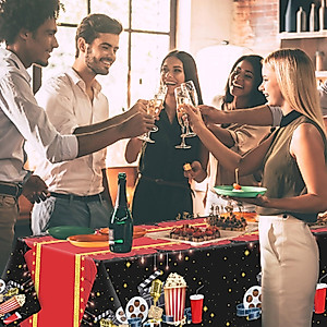 3 Pieces Movie Night Tablecloth Plastic Movie Theme Table Covers Movie Theater Table Cloth for Movie Night Party Supplies Movie Theme Red Carpet Birthday Party Decor, 54 x 108 Inch